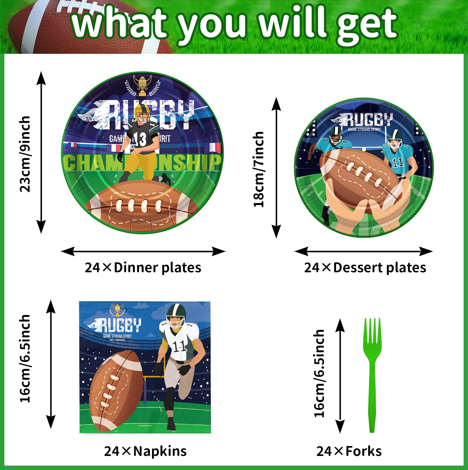 96 Pcs Rugby Paper Plates Disposable Dinnerware | SCIONE