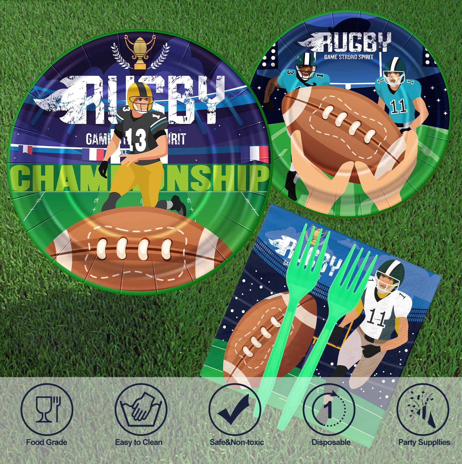 96 Pcs Rugby Paper Plates Disposable Dinnerware | SCIONE