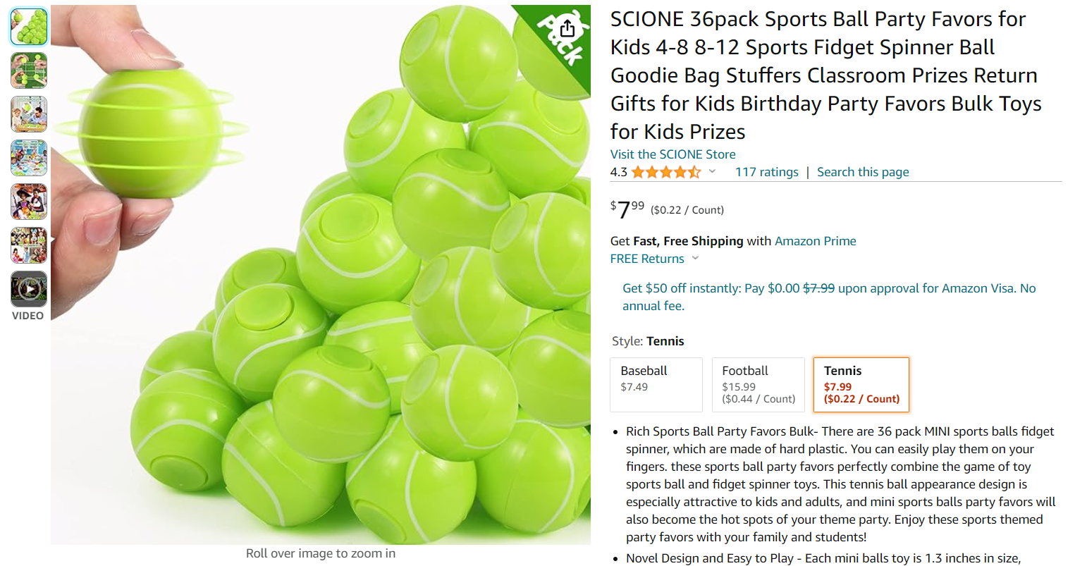 36 pack Sports Fidget Spinner Party Favors for Kids | SCIONE