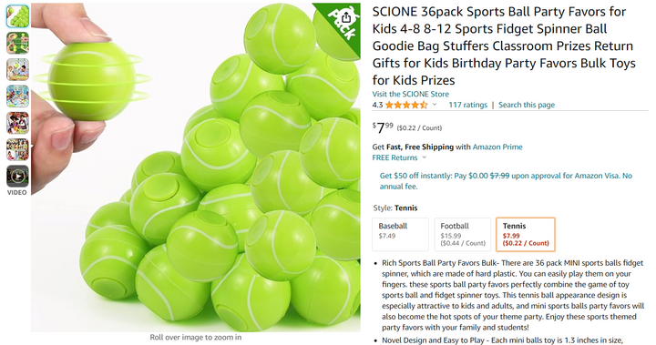 36 pack Sports Fidget Spinner Party Favors for Kids | SCIONE